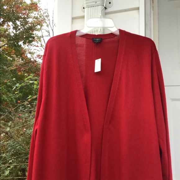 Talbots | Sweaters | Nwt Talbots Red Merino Wool Tonal Striped Hem Long ...